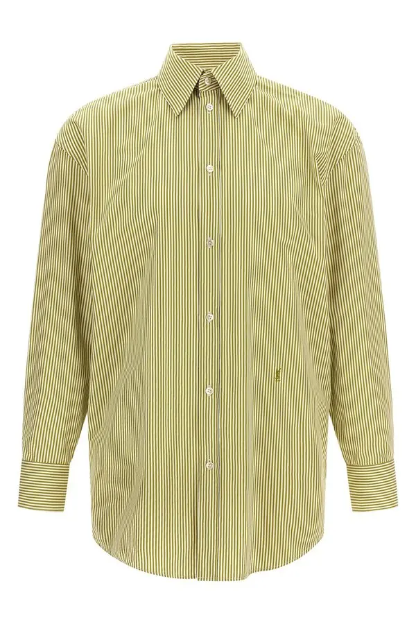 Saint Laurent Striped Cotton Poplin Shirt - Green