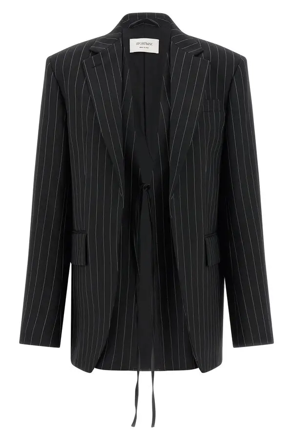 Sportmax Pinstripe Stretch Wool Gabardine Blazer - Black
