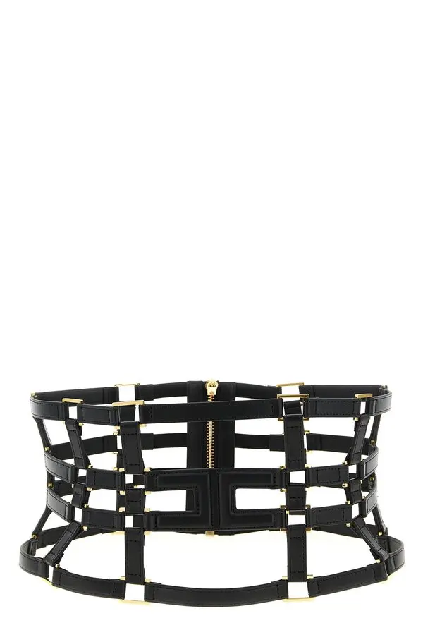 Elisabetta Franchi High Waist Metallic Effect Leather Belt - Black