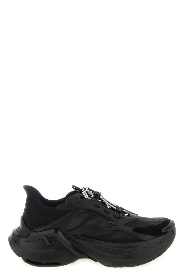 Fendi F-light Mesh, Leather And Suede Sneakers - Black