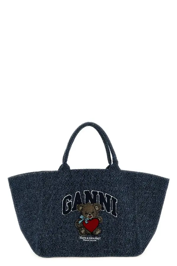 GANNI Tweed Denim Bear Shopping Bag