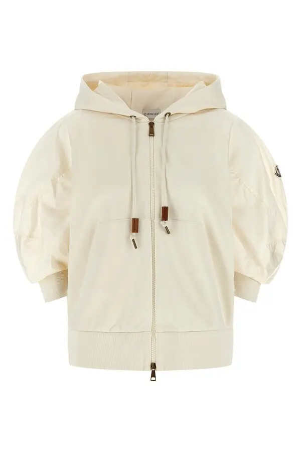 Moncler Cotton Zip-up Hoodie With Nylon Puff Raglan Sleeves - White
