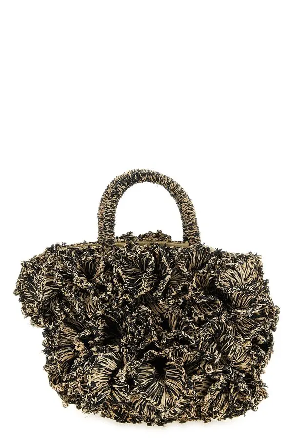 IBELIV Raffia Handbag - White/black