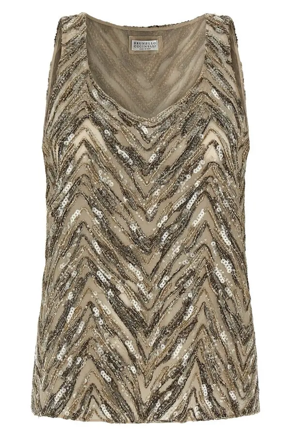 Brunello Cucinelli Dazzling Chevron Embroidery' Top