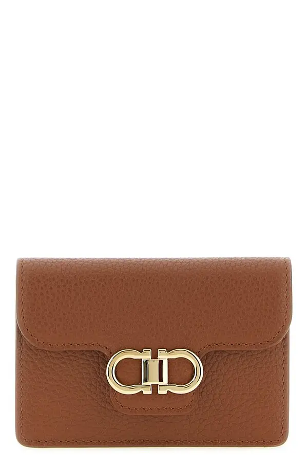 FERRAGAMO Gancini Hammered Calf Leather Keyring - Brown