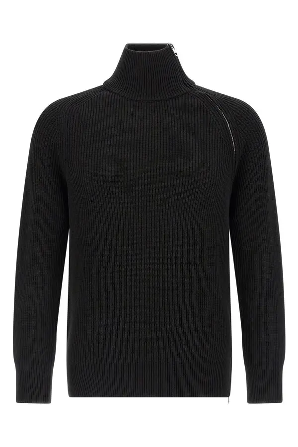 RIVIERA PROJECT Asymmetrical Zip Ribbed Knit Sweater