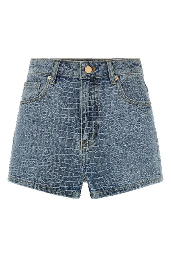 SELF-PORTRAIT Rhinestone Denim Shorts