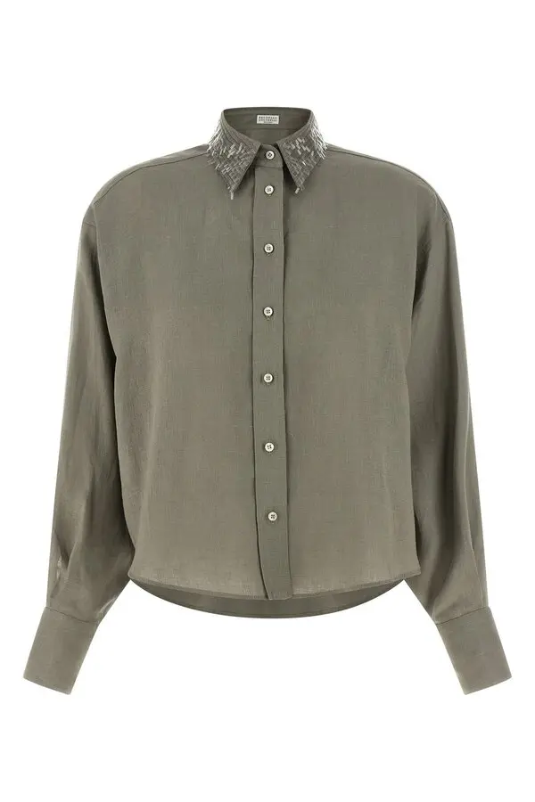 Brunello Cucinelli Sequin Collar Linen Shirt