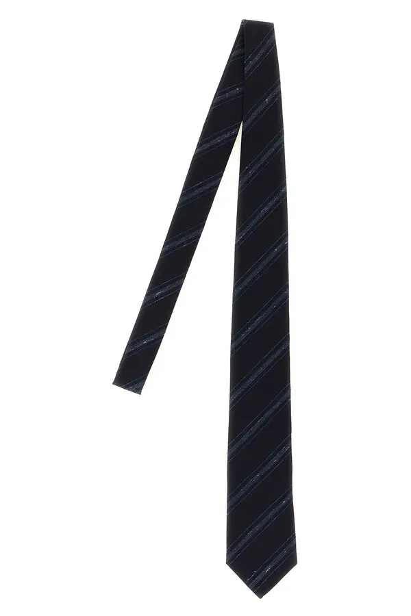 Brunello Cucinelli Flamed Stripe Neck Tie - Blue