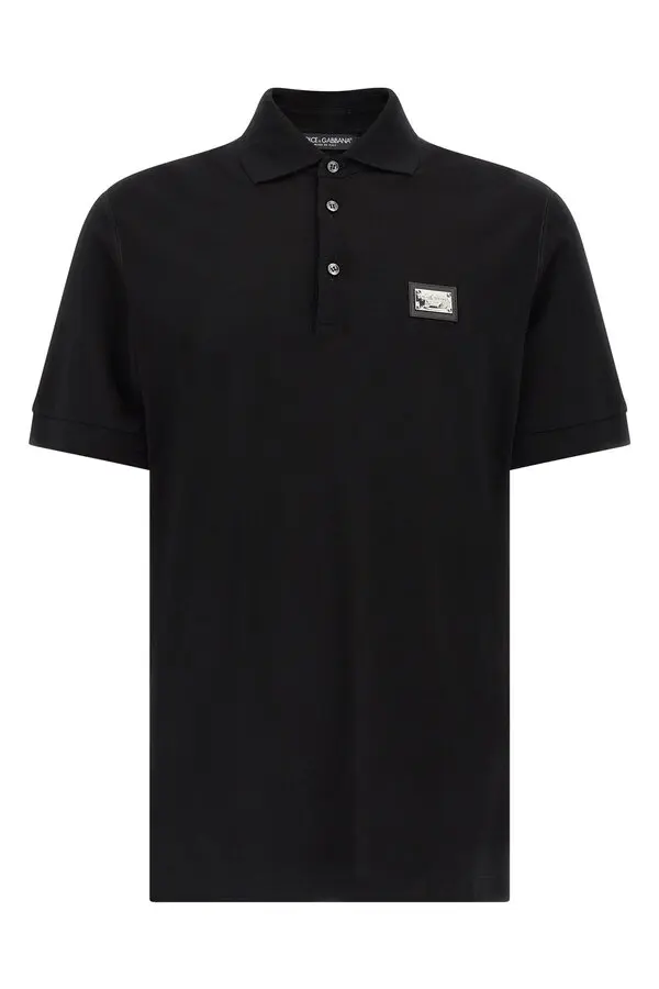 Dolce & Gabbana Logo Plate Polo Shirt - Black