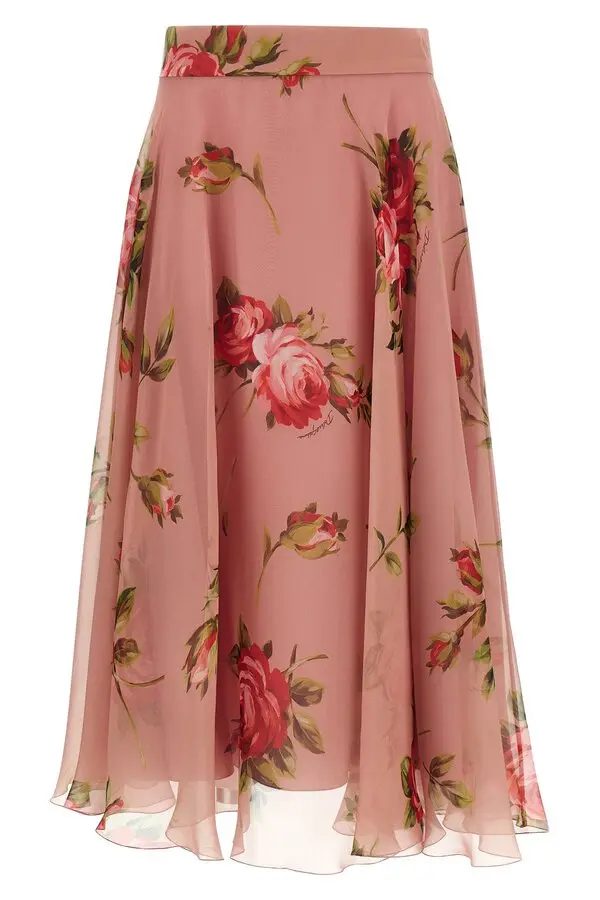 Dolce & Gabbana Bouquet Rose Silk Midi Skirt