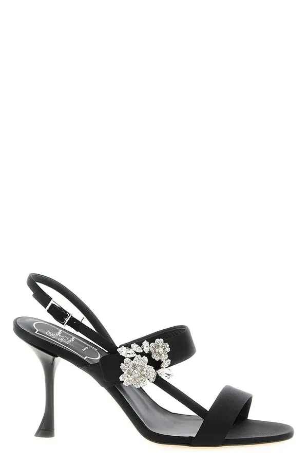 ROGER VIVIER Satin Crystal Flower Sandals