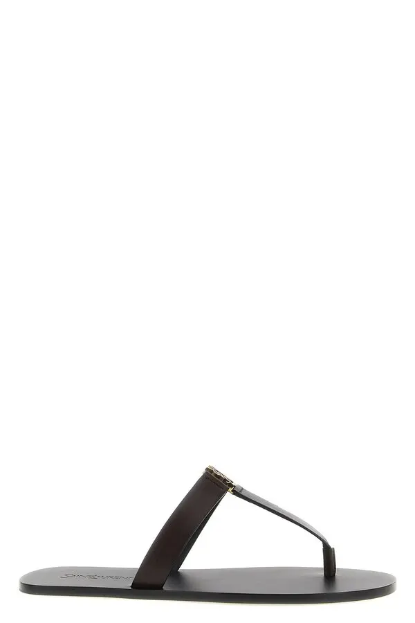 Saint Laurent Babylone Leather Flat Sandals - Brown