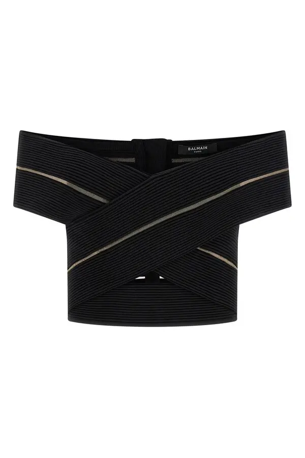 Balmain Off-the-shoulder Crop Top - Black