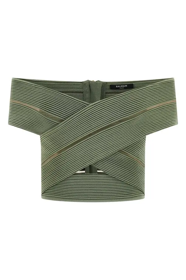 Balmain Off-the-shoulder Crop Top - Green