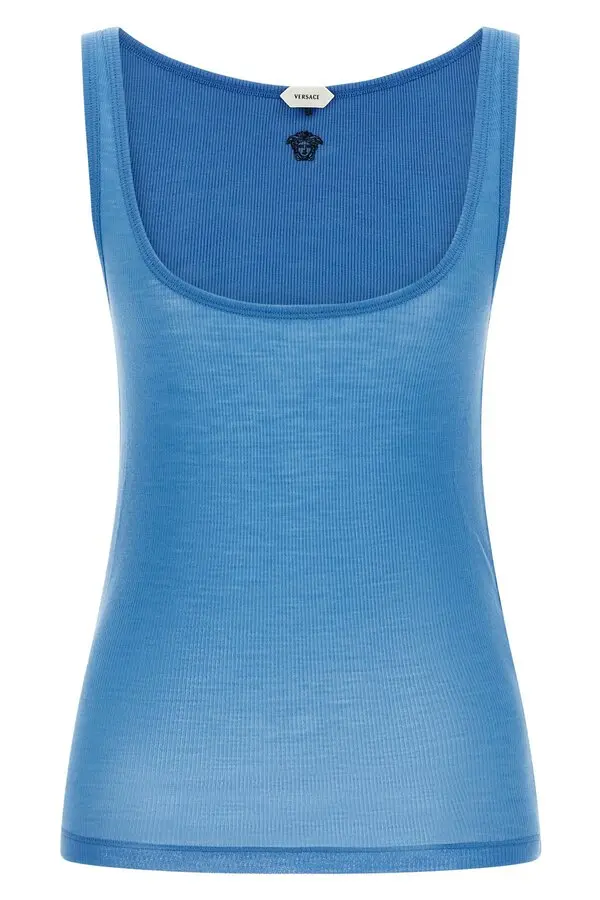 Versace Ribbed Virgin Wool Tank Top - Light Blue