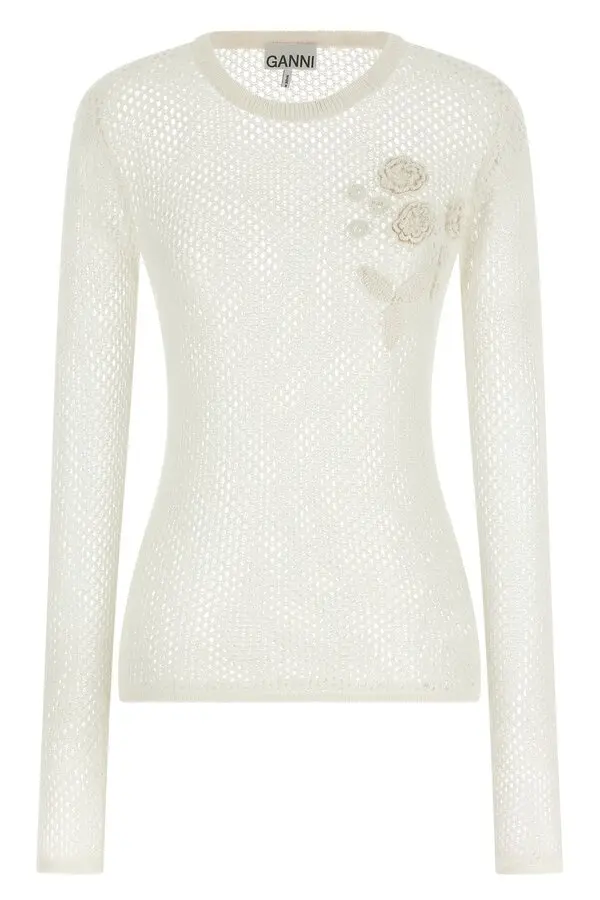 GANNI Pointelle Cotton Sweater - White