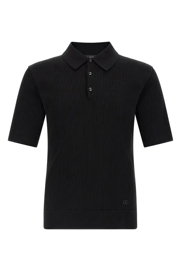 Dolce & Gabbana Micro-ribbed Polo Shirt - Black