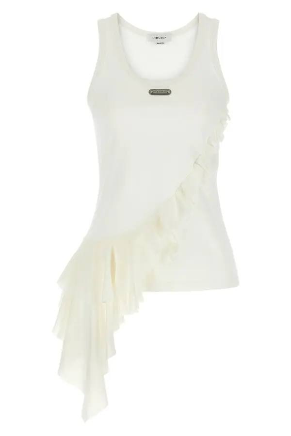 Alexander McQueen Silk Ruffle Tank Top - White