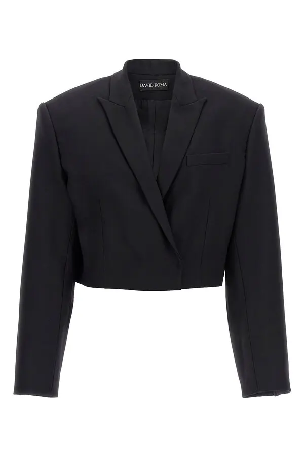David Koma Cropped Stretch Wool Blazer