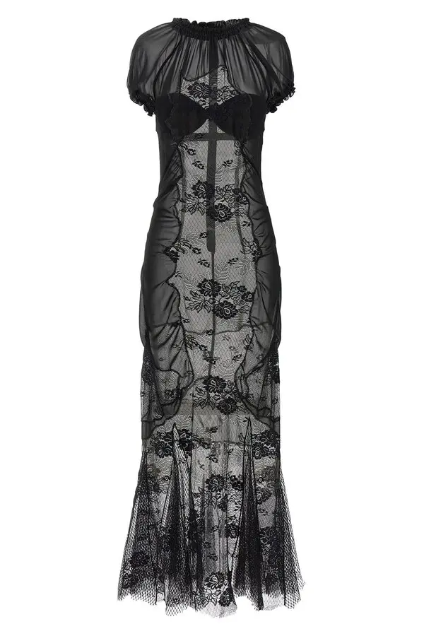 Attico Lace Tulle Dress - Black