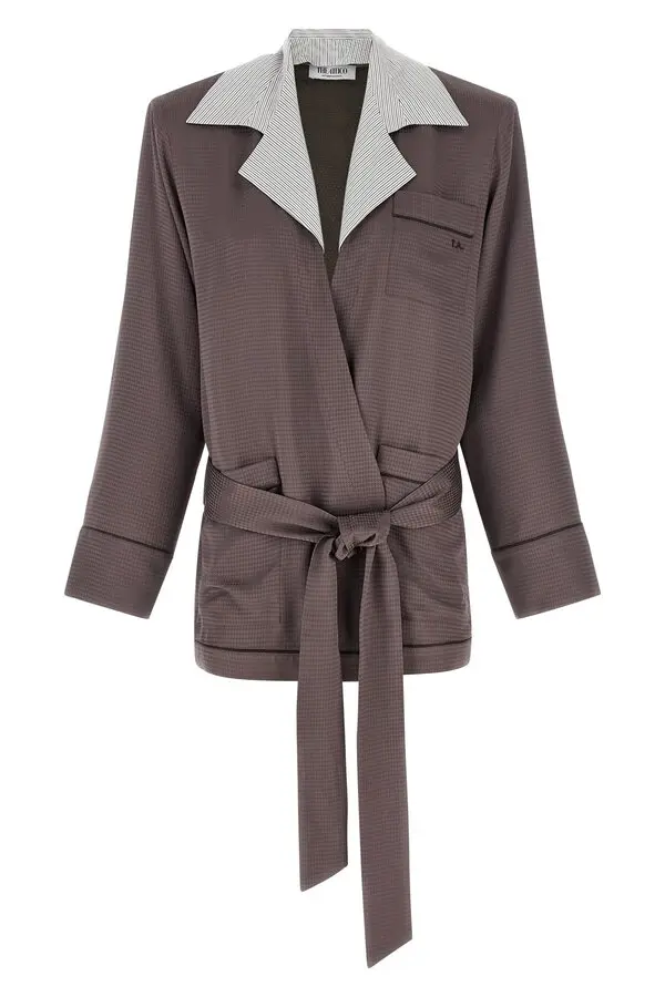 Attico Houndstooth Viscose Satin Dressing Gown Blazer - Purple
