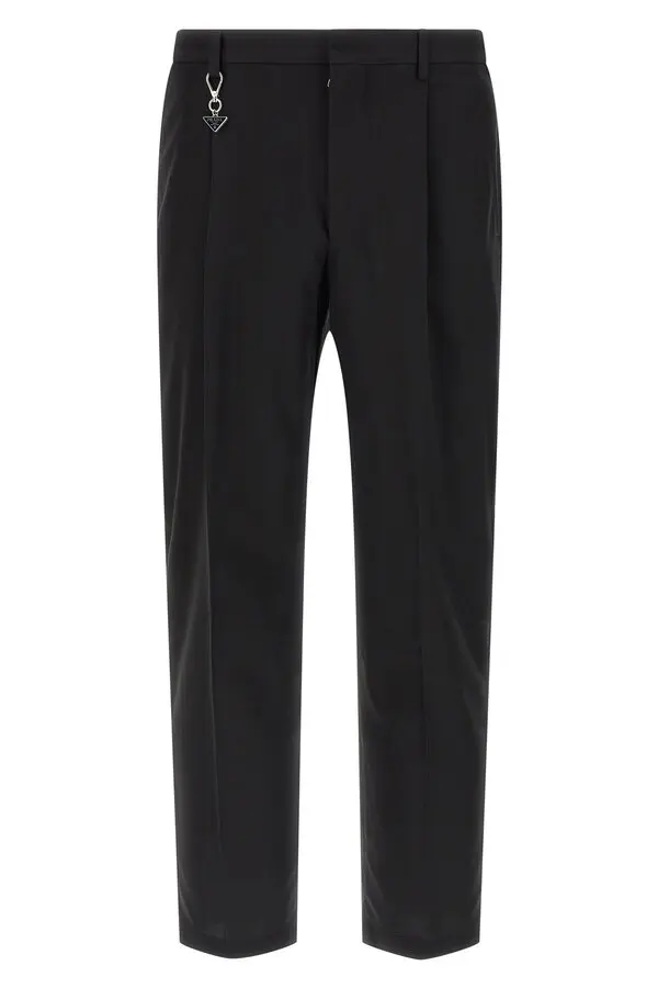 Prada Travel Cotton Trousers With Logo Keyring - Black