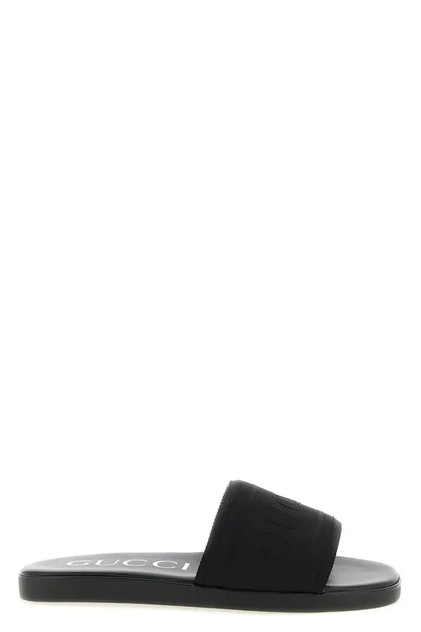 Gucci Jacquard Logo Fabric Slides - Black