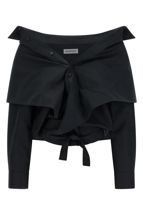 Balenciaga Off-the-shoulder Cropped Cotton Shirt - Black