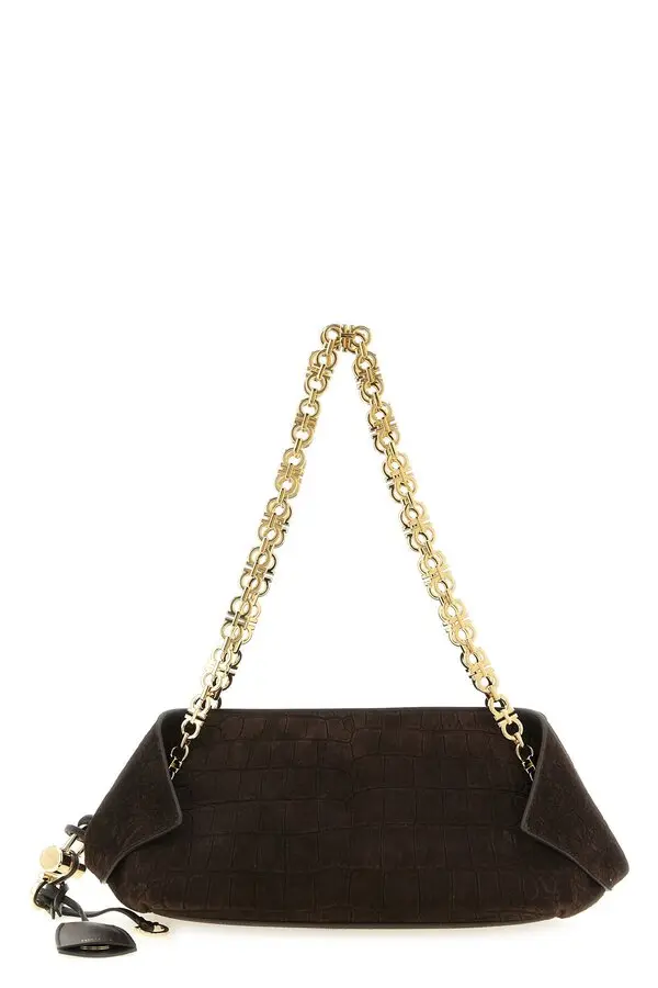 FERRAGAMO Crocodile-effect Suede Shoulder Bag