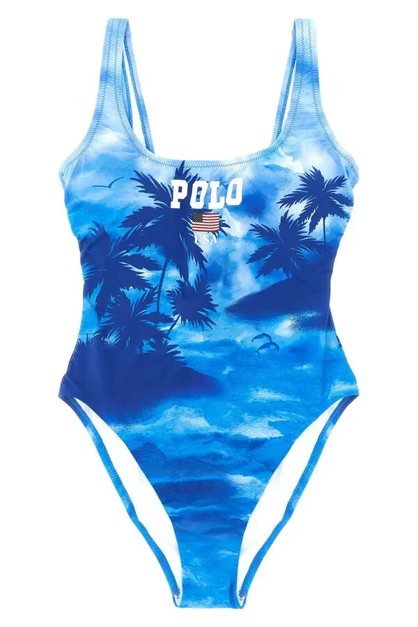 Polo Ralph Lauren Patterned Technical Fabric One-piece Swimsuit - Blue