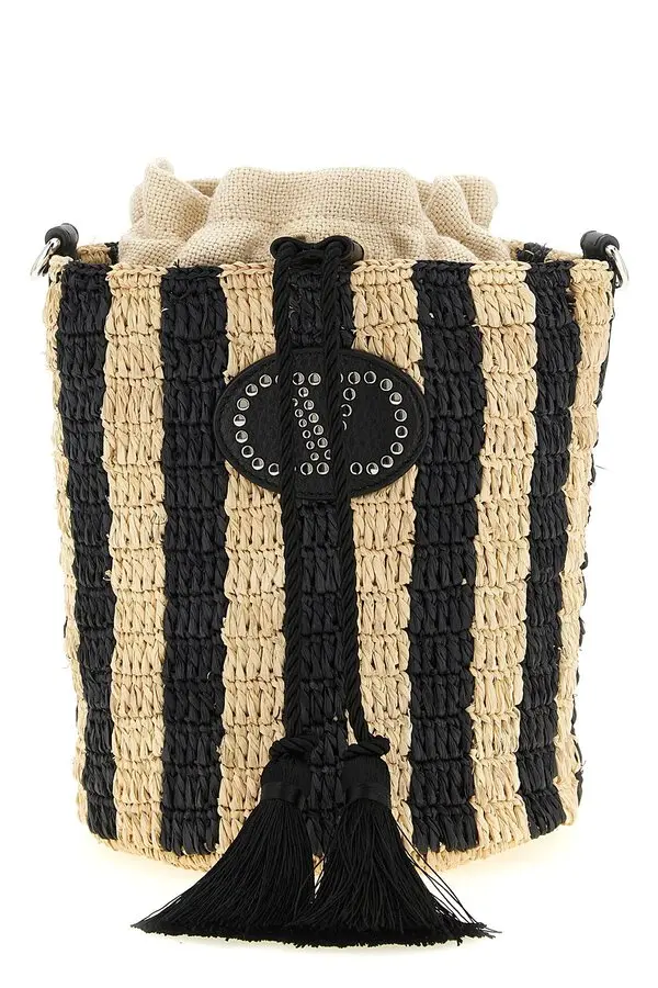 Valentino Garavani Raffia Small Bucket Bag - Black