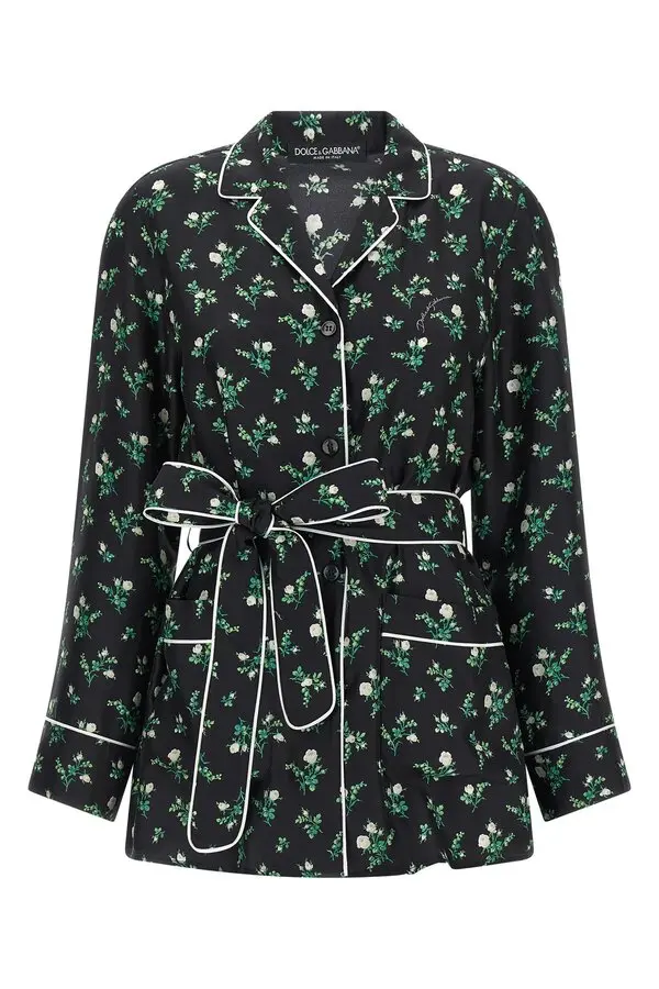 Dolce & Gabbana Floral Silk Twill Pajama Shirt - Black