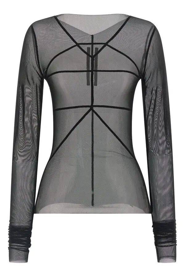 Rick Owens Temple Top Semi-transparent Stretch Nylon Tulle Sweater