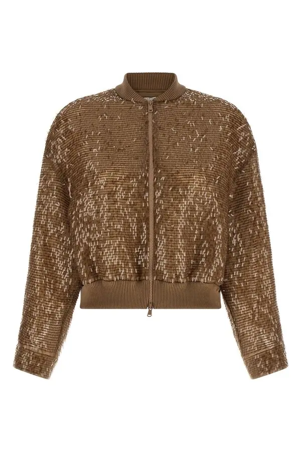 Brunello Cucinelli Sequin-embroidered Silk Bomber Cardigan