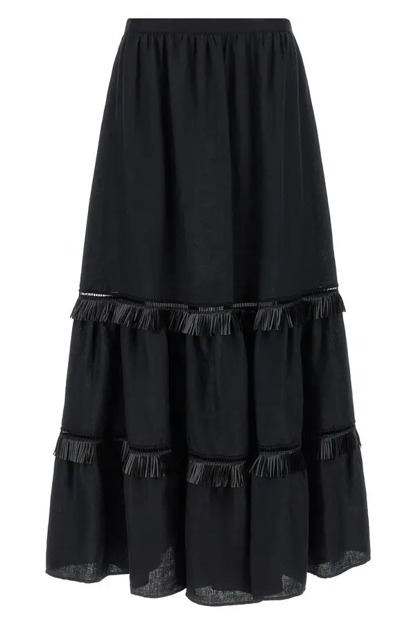 Kiton Fringed Linen Long Skirt