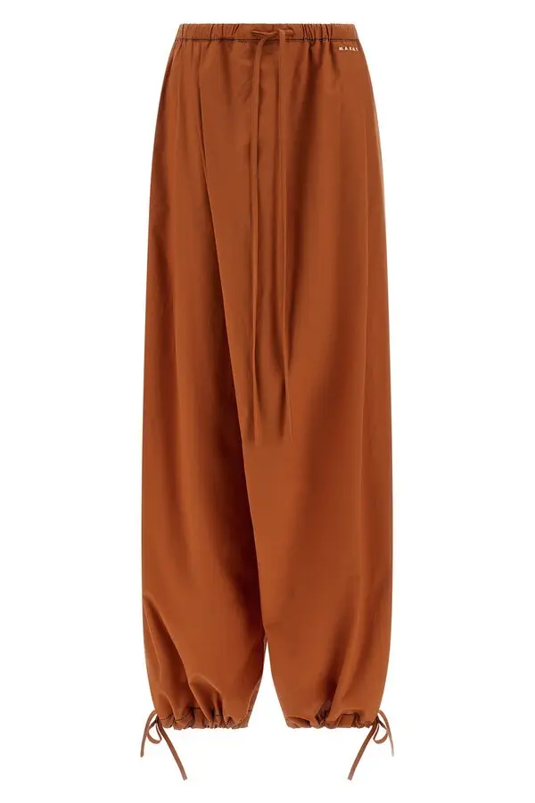 Marni Cotton Poplin Trousers With Diagonal Draping - Orange