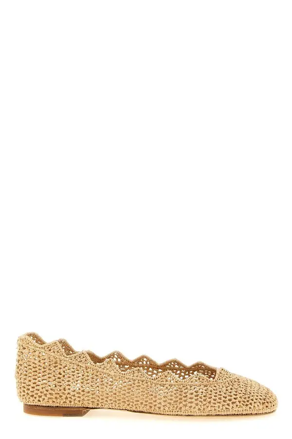 ODISSI Harper Woven Raffia Ballet Flats - Beige