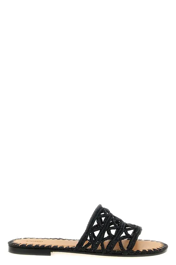 ODISSI Woven Raffia Evie Slides - Black
