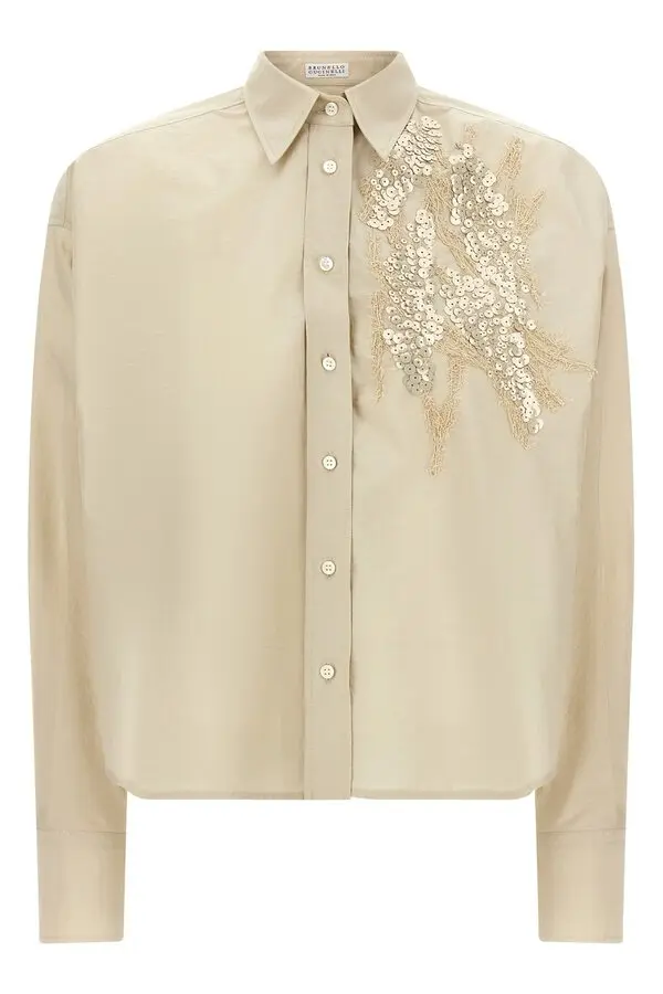 Brunello Cucinelli Dazzling Seabed Embroidery Shirt - Beige