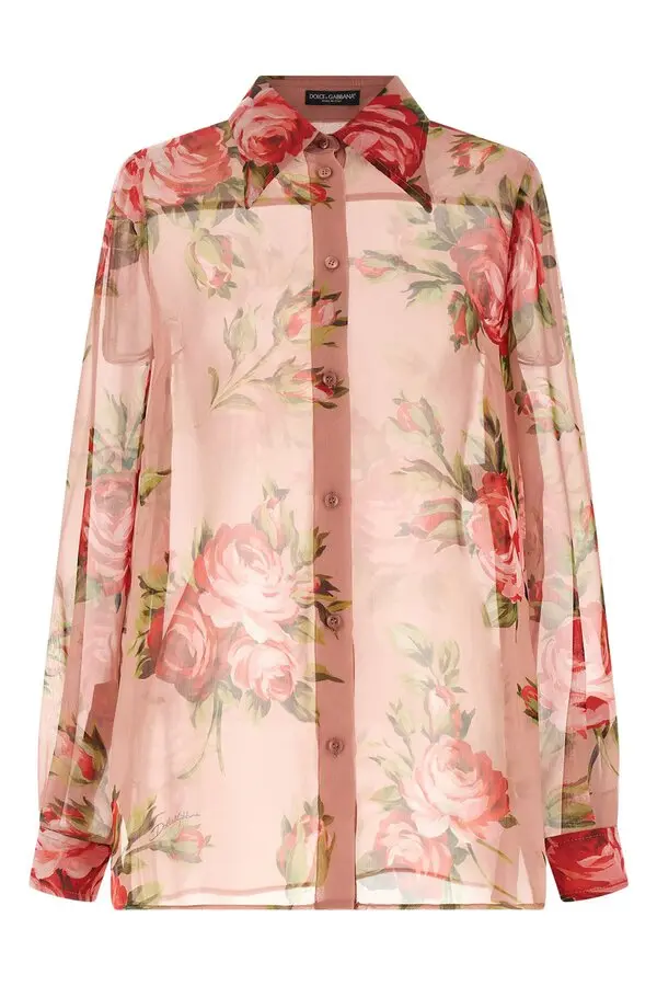 Dolce & Gabbana Bouquet Rose Silk Chiffon Shirt