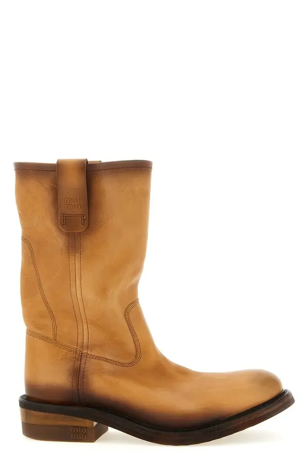 Miu Miu Foulé Leather Boots - Brown