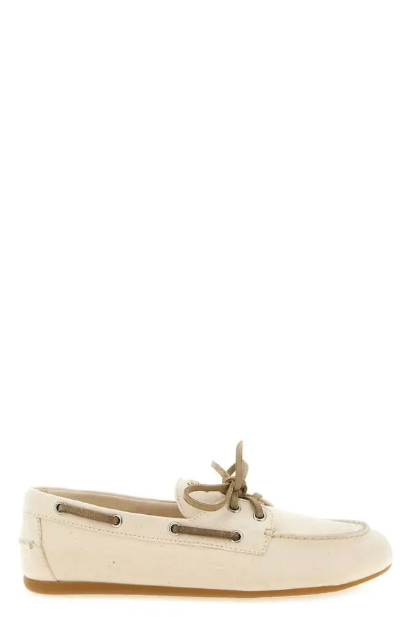 Miu Miu Deck Canvas Boat Shoe - Beige