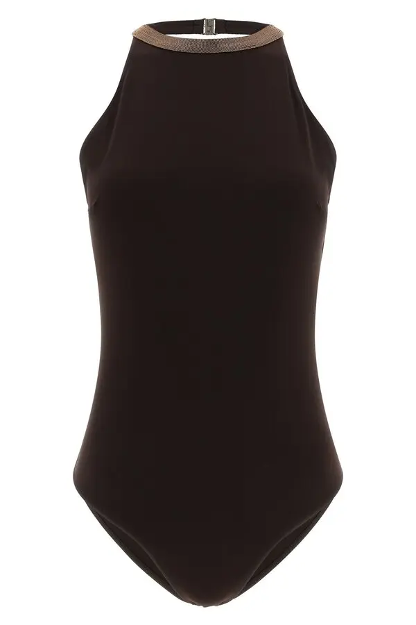 Brunello Cucinelli Precious Collar One-piece Swimsuit - Brown