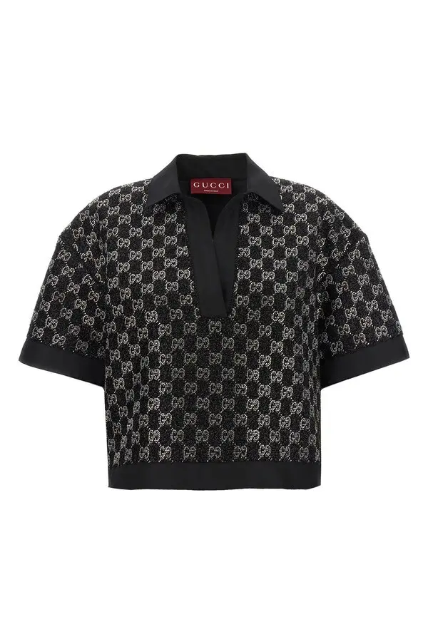 Gucci Gg Crystal Embellished Tweed Top - Black