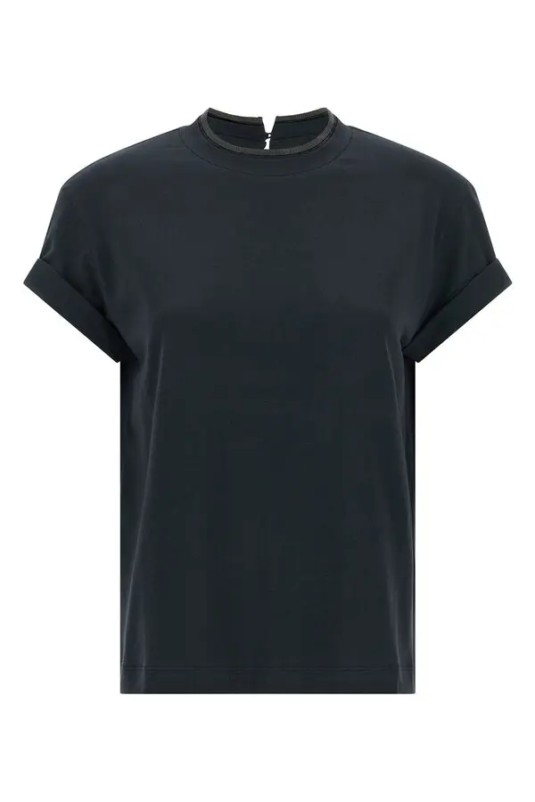 Brunello Cucinelli Shiny Collar T-shirt - Blue