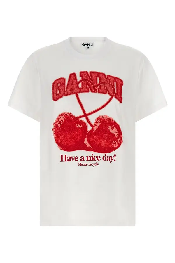 GANNI Cherry Graphic Cotton Jersey T-shirt - Red