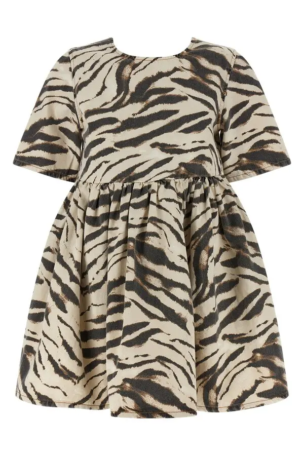 GANNI Zebra Print Organic Cotton Denim Mini Dress