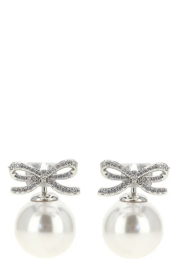 SELF-PORTRAIT Crystal Bow Pearl Back Earrings