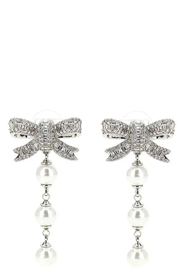 SELF-PORTRAIT Crystal Bow Pearl Droplet Earrings